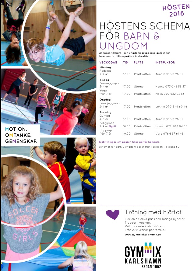 Höstens Schema Barn och Ungdom - Gymmix Karlshamn